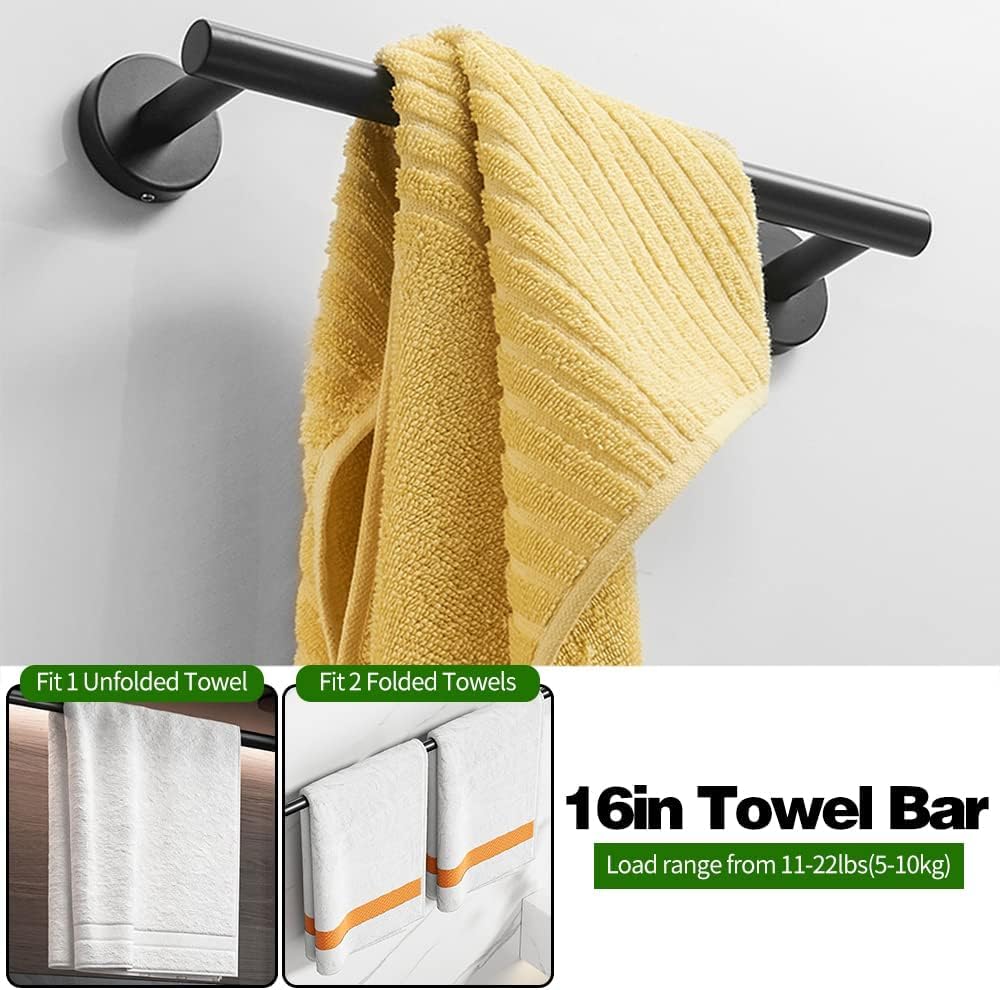 Bathroom Hardware Set, 5/10/20pcs Bathroom Hardware Set, Stainless Steel Bath Hardware Set Including 16" Hand Towel Bars, Toilet Paper Holders, Towel Rings, Robe Towel Hooks (5pcs, Black)