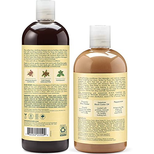 Shea Moisture Strengthen Grow & Restore Combo Bundle, Includes - 16 Ounce Jamaican Black Castor Oil Shampoo | 16 Ounce Leave-In Conditioner | 13 Ounce Conditioner | 12 Ounce Treatment Masque
