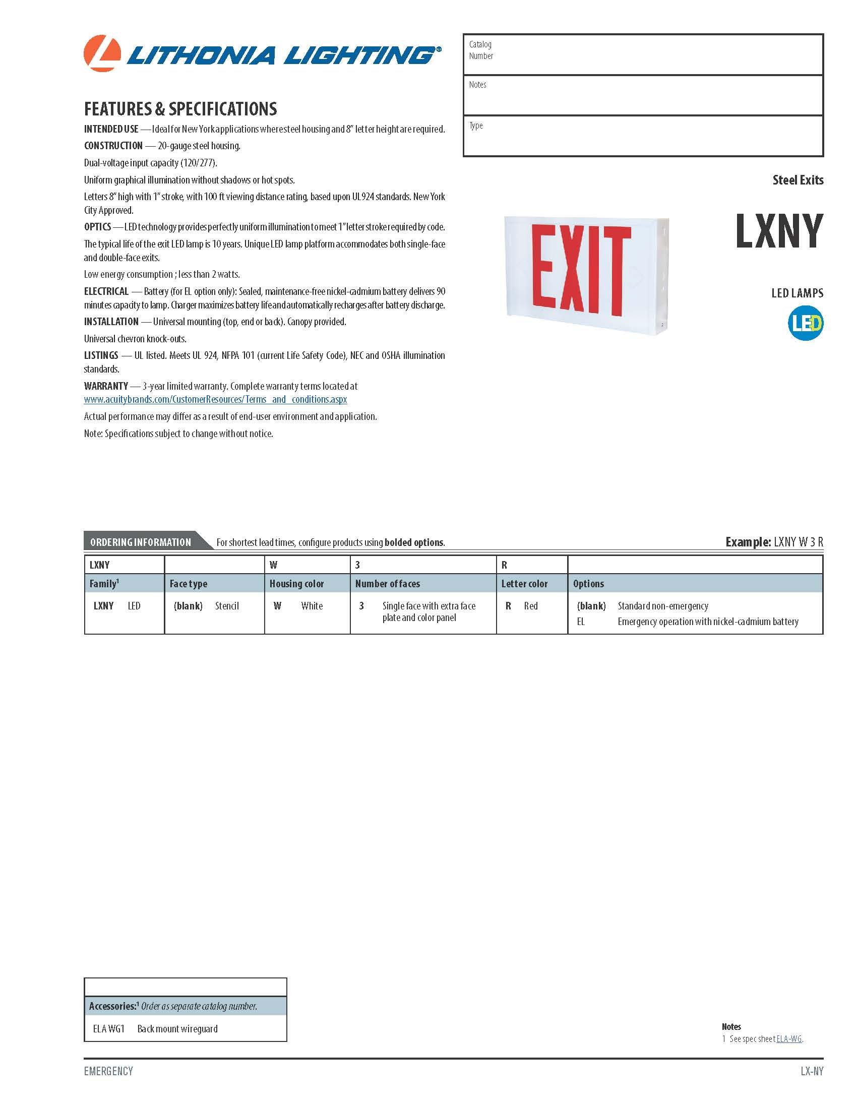 Lithonia Lighting LX W 3 R EL N LED Titan Steel Emergency Exit Sign, 4 watts, White