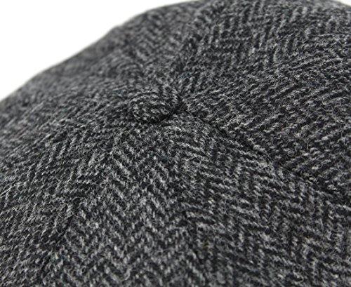 Biddy Murphy Newsboy Hat for Men Irish Flat Cap 100% Wool Tweed, Herringbone, Imported, Large Gray
