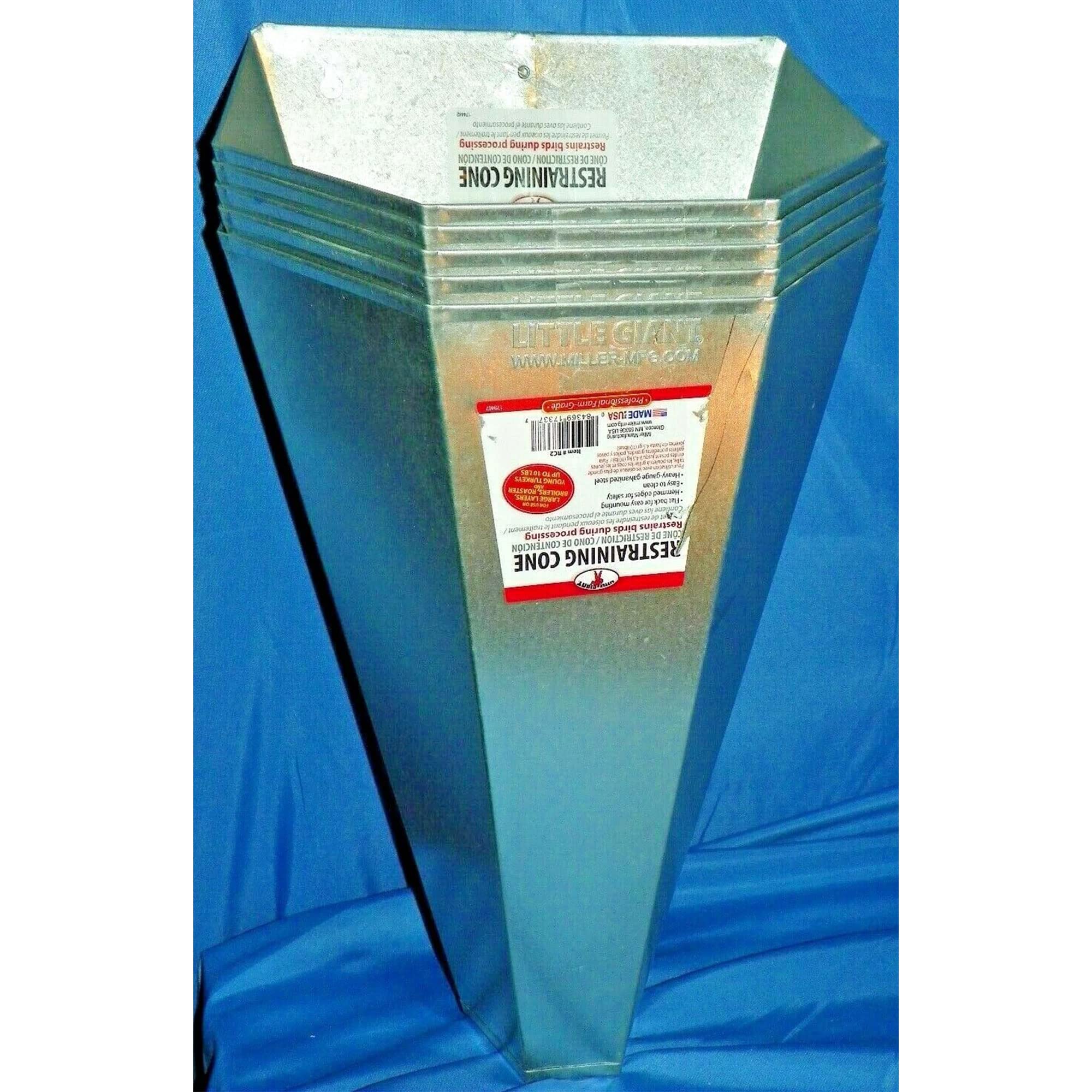 Little Giant RC2 Galvanized Steel Medium Poultry Restraining Flat Back Design Funnel Cone for Chicken, Birds, and Turkeys up to 10 Pounds, (4 Pack)