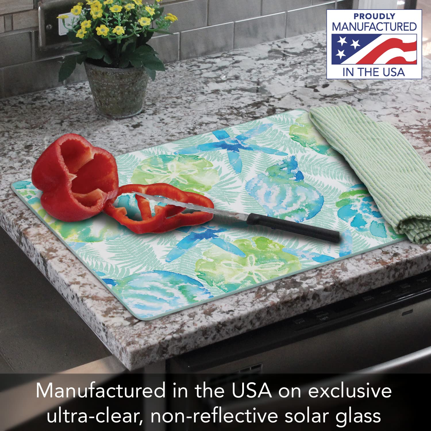 CounterArt Coastal Isla Mona 3mm Heat Tolerant Tempered Glass Cutting Board 15β x 12β Manufactured in the USA Dishwasher Safe