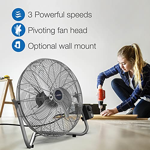 Lasko 20″ High Velocity QuickMount, Easily Converts from a Floor Wall Fan, Silver 2265QM