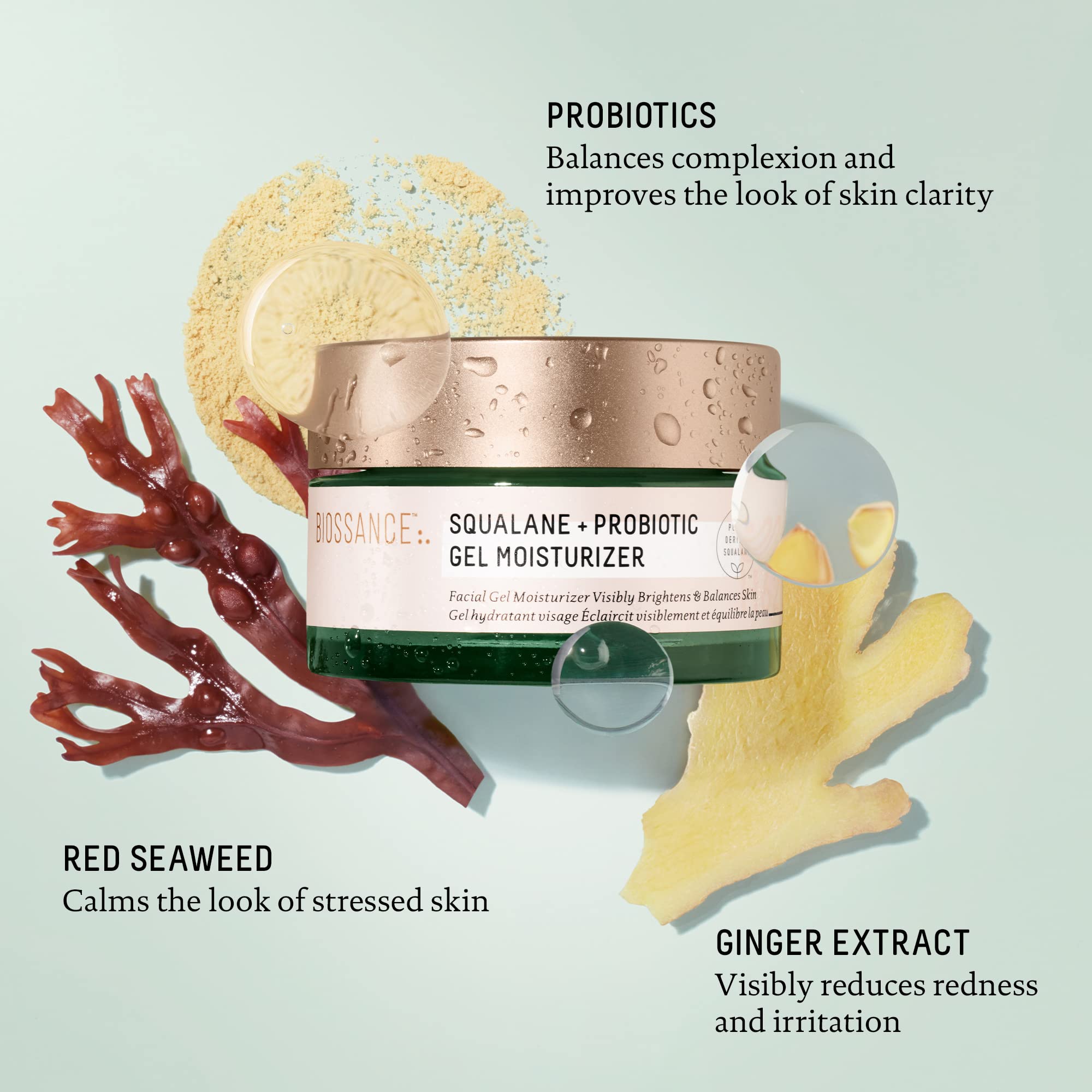 Biossance Squalane + Probiotic Gel Moisturizer. Extra Gentle Formula to Calm Skin with Redness or Rosacea, Reduce Pore Size Appearance and Restore Radiance (1.6 ounces)