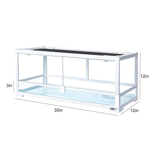 OIIBO Full Glass Long Tank Reptile Terrarium 20 Gallon, Front Opening Terrarium 30" x 12"x 12" for Reptile Pets Gecko Lizard Snake, Double Front Opening Doors & Ventilation Top Screen (Knock-Down)