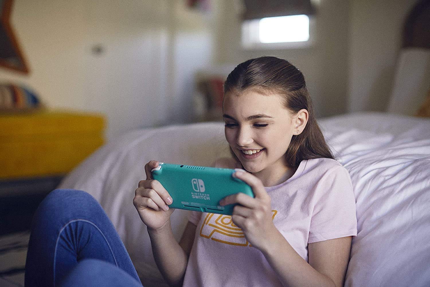 Newest Nintendo Switch Lite Game Console, 5.5" LCD Touchscreen Display, Built-in Plus Control Pad, W/Hesvap 128GB Micro SD Card, Built-in Speakers, 3.5mm Audio Jack (Turquoise Blue)