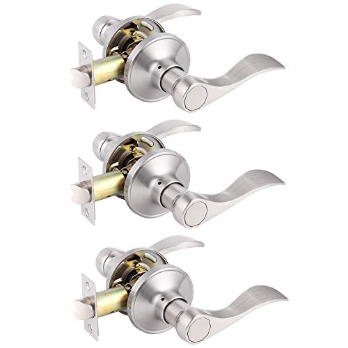 Gobrico 3 Pack Satin Nickel Interior Passage Door Levers Keyless Hall/Closet Handles Knobs Locksets with Universal Levers