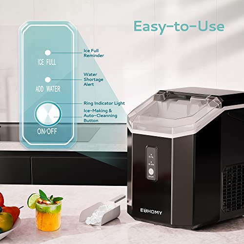 EUHOMY Nugget Ice Maker Countertop with Handle, Ready in 6 Mins, 33lbs/24H, Removable Top Cover, Auto-Cleaning, Portable Pebble Ice Maker with Basket and Scoop, for Home/Party/Camping. (Black)