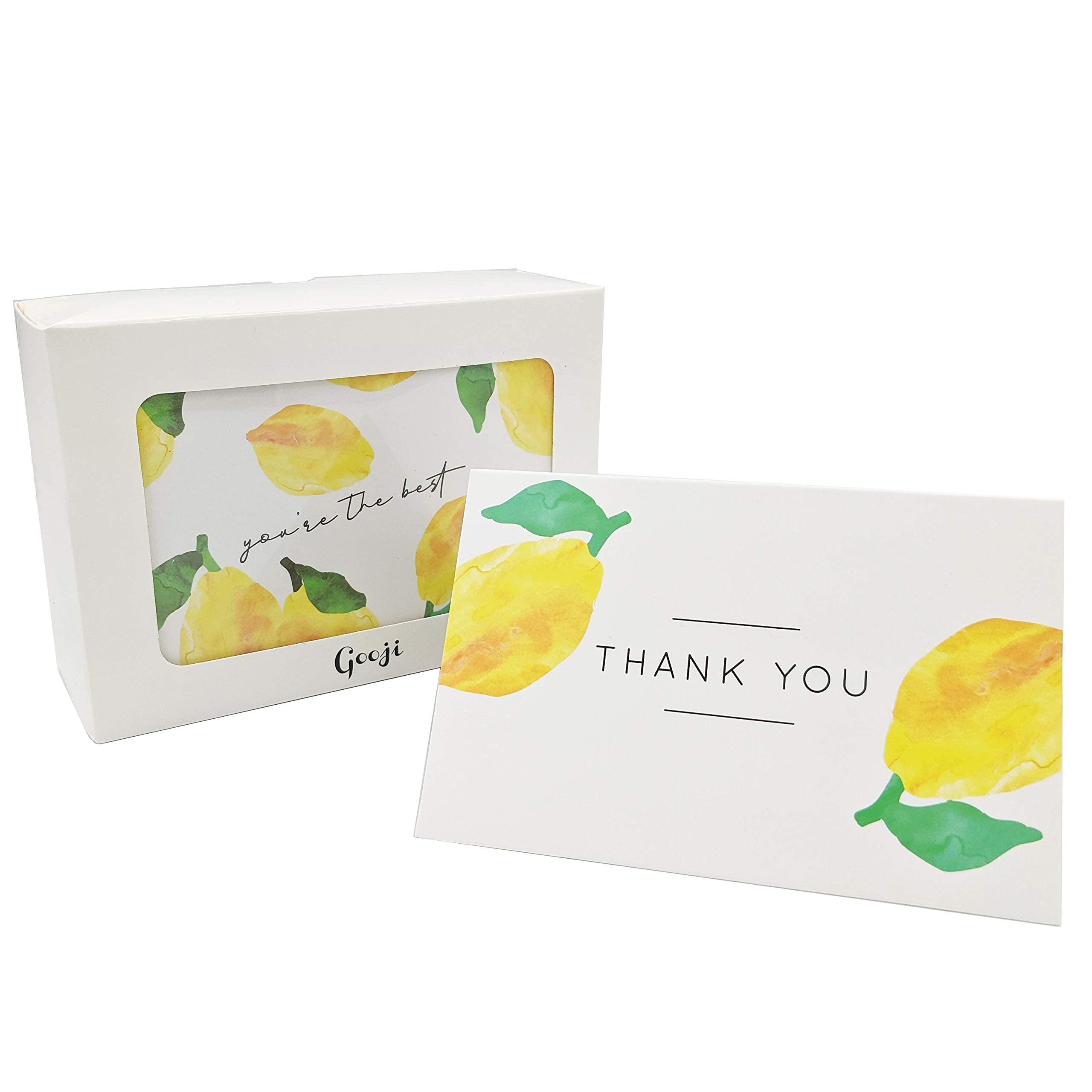 Gooji 4x6 Lemon Thank You Cards (Bulk 36-Pack) Matching Peel-and-Seal White Envelopes Assorted Set Birthday Party, Bridal Shower, Baby Shower, Weddings, Graduation Blank Notes