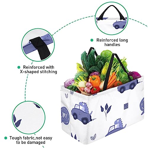Dinosaur Full Print Large Capacity Laundry Organizer Tote Bag - Reusable and Foldable Oxford Cloth Shopping Bags