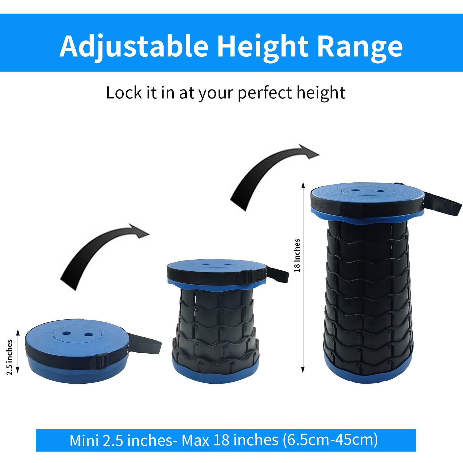 BOFA Eco Tableware Portable Telescoping Folding Stool, Blue Retractable Stool Adjustable Lightweight Camping Foldable Chairs Collapsible Stool for Outdoor Camping Fishing Hiking BBQ Gardening