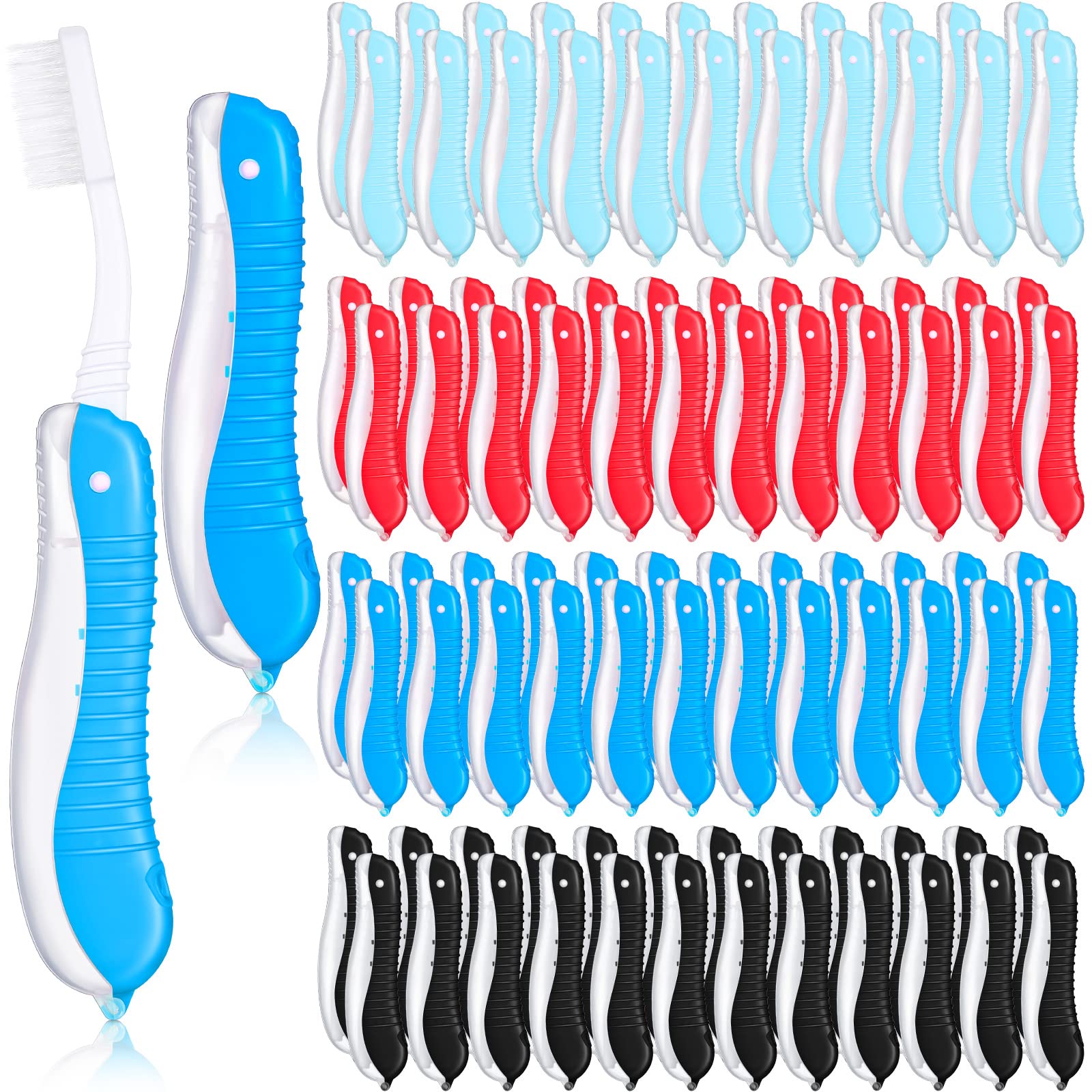 Gandeer 144 Pack Bulk Travel Toothbrushes Travel Folding Toothbrush Travel Size Toothbrush Individually Wrapped Portable Fold Up Toothbrush Kit for Travel Camping Home (Multi Color)