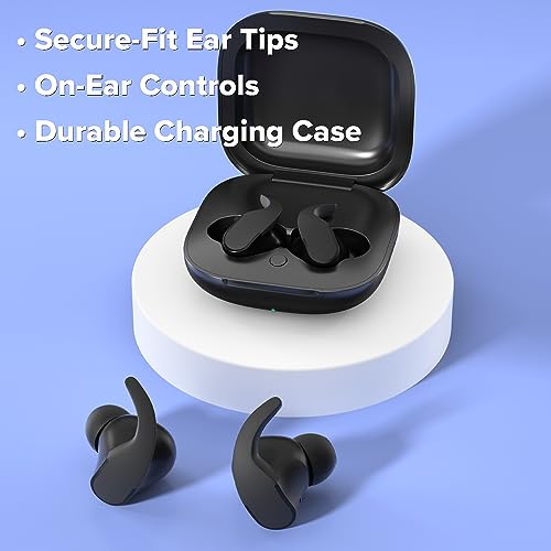Coby Sports True Wireless Earbuds w/Secure-Fit Ear Tips | in-Ear Headphones Up to 12 Hours Play | Sweat-Resistant | Noise-Isolating | in-Ear Earbuds | Sports Earbuds, Bluetooth Earbuds (Black)