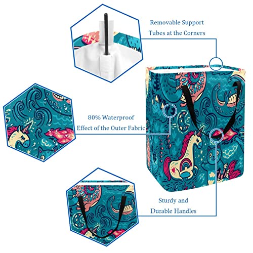 Dinosaur Sloth Unicorn and Cat Print Collapsible Laundry Hamper, 60L Waterproof Laundry Baskets Washing Bin Clothes Toys Storage for Dorm Bathroom Bedroom