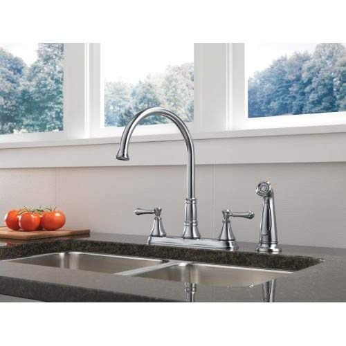 DELTA FAUCET 2497LF-PN Two Handle Kitchen Faucet with Spray, Polished Nickel