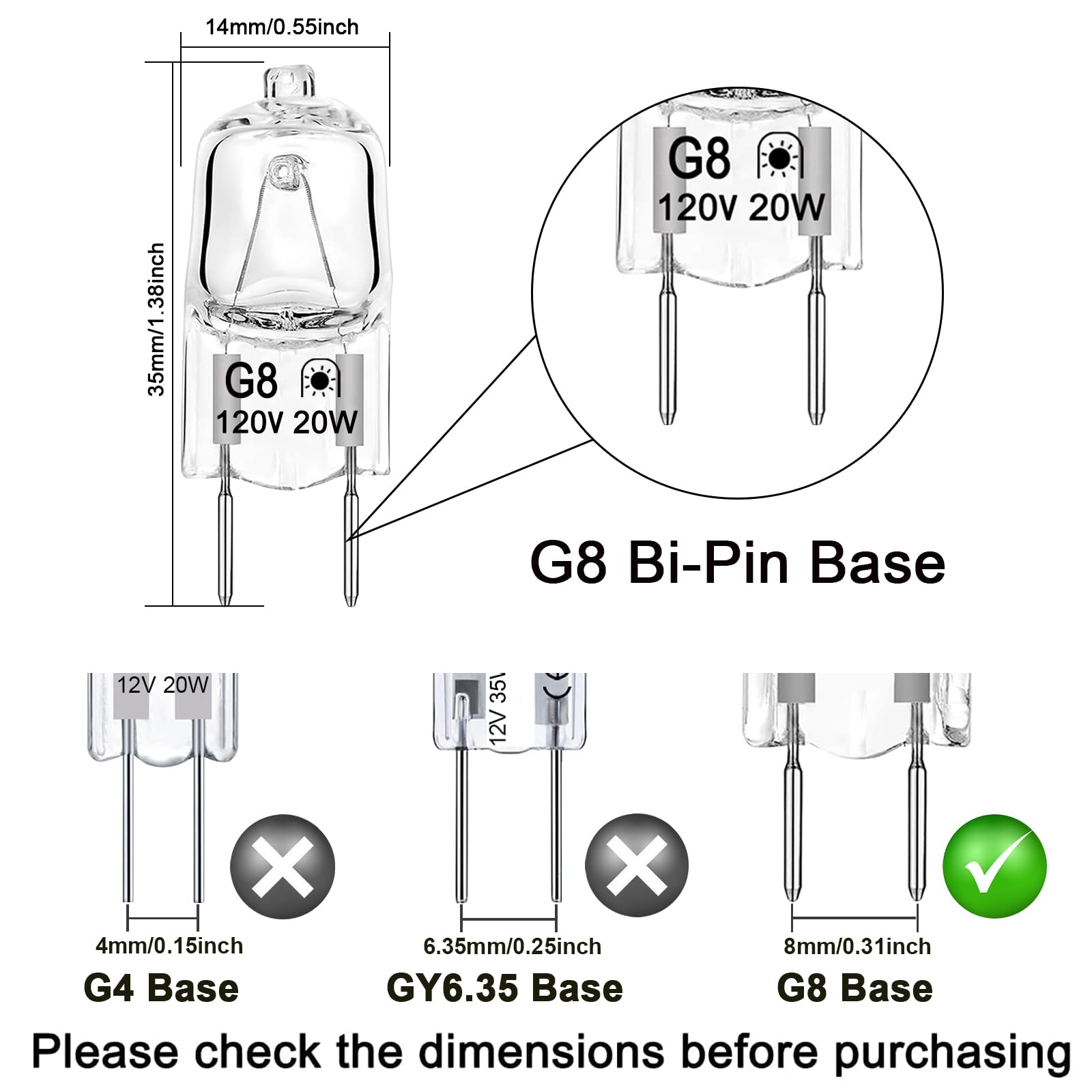 Gaormii G8 Halogen Light Bulbs 20W 120V Xenon Under Cabinet Puck Lighting Replacements G8 Base 2Pin T4 JCD Type Dimmable 2700K Warm White (Pack of 12)