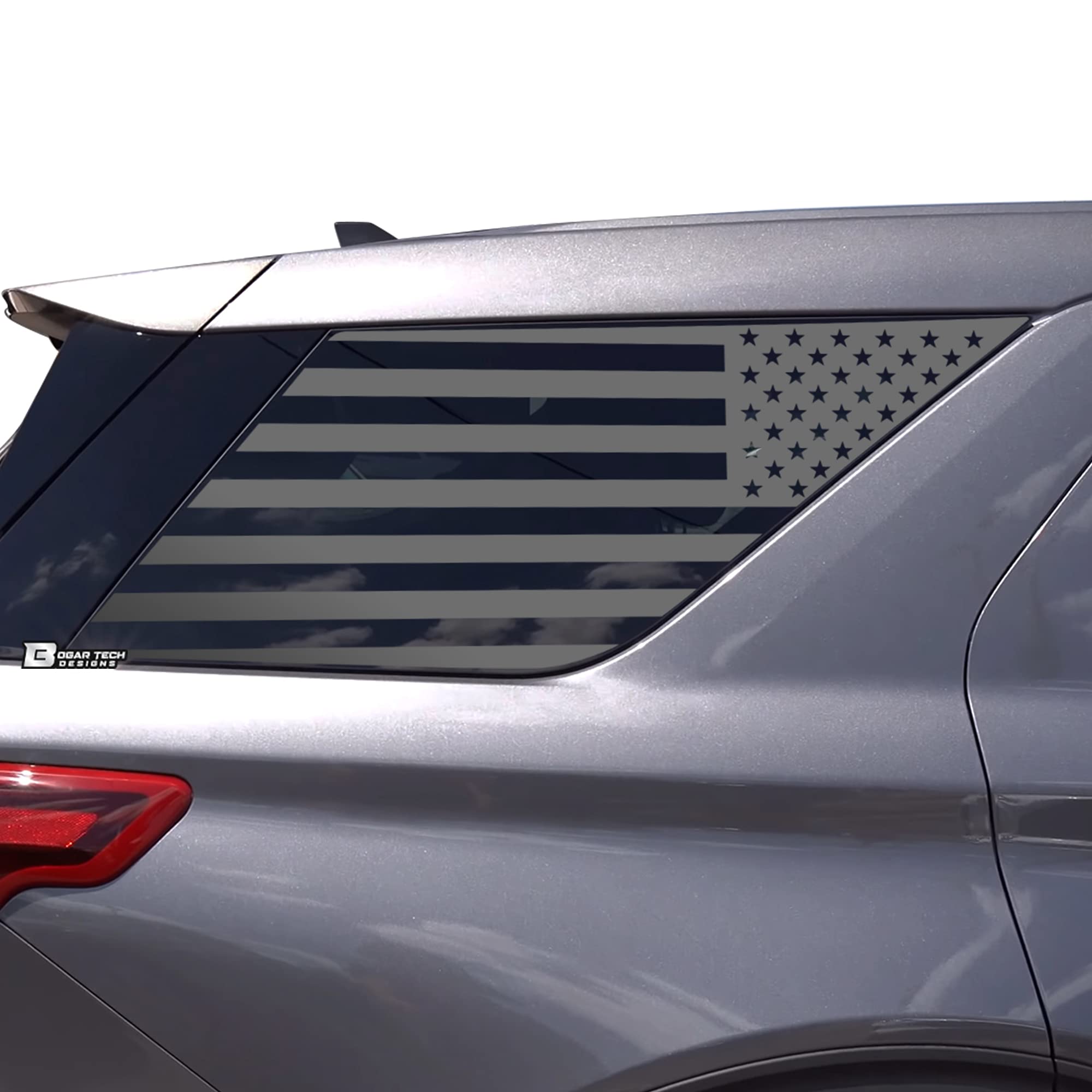 BOGAR TECH DESIGNS - Precut American Flag Rear Side Quarter Window Decals Compatible with Ford Explorer 2020-2022, Matte Black