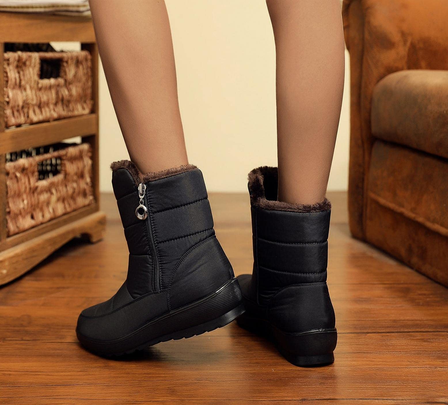 Padaleks Women's Snow Boots Winter Fur Lined Warm Shoes Anti-Slip Boot Waterproof Outdoor Short Bootie Side Zipper