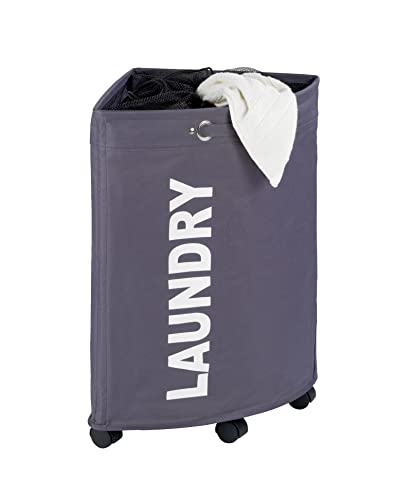 WENKO Corner Laundry Basket with Wheels Tresco, Collector, Laundry Basket with Wheels, Space Saving Narrow Laundry Hamper, Clothes Storage, 13.21 gallon/13" x 23.6" x 13", Gray