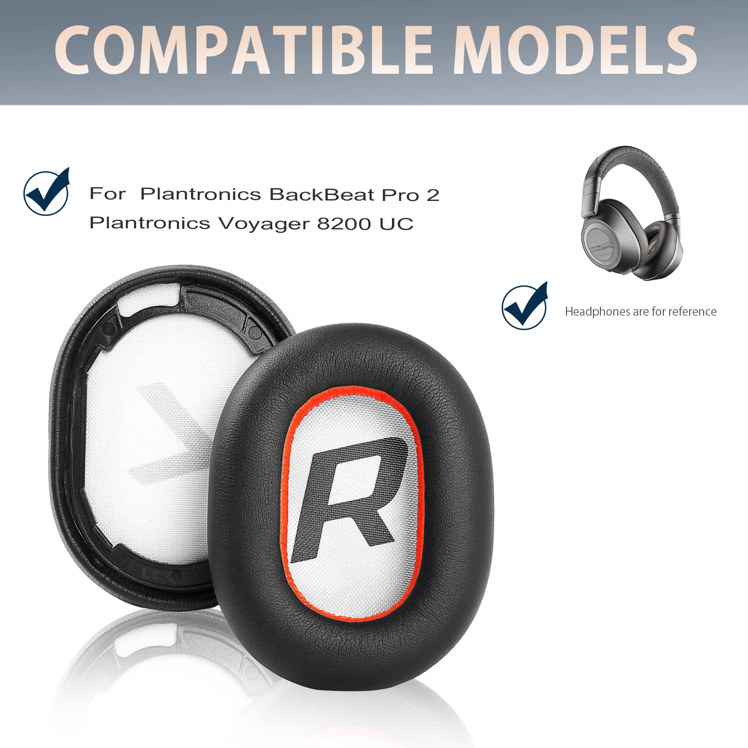 BackBeat Pro 2 Protein Leather Memory Foam Replacement Ear Pads Compatible with Plantronics BackBeat Pro 2, Voyager 8200 UC Headphones Replacement Earmuffs Ear Cushions(Black+Red)