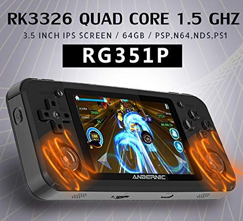 Voacle RG351P Handheld Game Console, Retro Game Console Open Linux Tony System RK3326 Chip 64G TF Card 2500 Classic Games 3.5 Inch IPS Screen (Black)