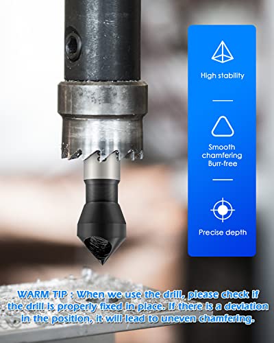 Countersink Drill Bit, TiAlN Coatied M35 Cobalt Steel Bit, 82 Degree Point Angle, 3/8" Round Shank, 1/2" Body Diameter for Hard Metal Wood Plastic Glass Deburring Chamfer Tool (82 Degree)