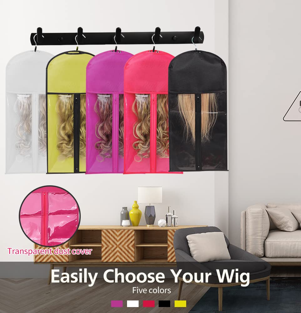 Hair Extension Storage Bag, 5 Pack /10 Pack/ 20 Pack Hair Extension Holder with Hanger, Strong Portable Hair Extension Hanger, Dustproof Portable Suit with Transparent Zip Up Closure, for Store Style Human Hair(10pcs Hair Storage Bag)