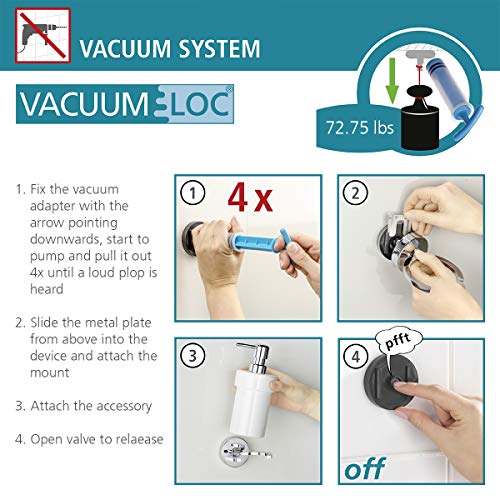 WENKO, Chrome, Towel Vacuum-Loc System, No Drilling Wall Hook, Rustfree, Dimensions 1.57 x 2.56 x 2.36 in, 4x6,5x6 cm