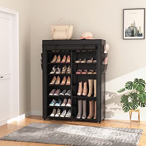 LANTEFUL Shoe Rack with Covers, 8 Tier Shoe Rack Organizer for Closet Entryway Garage, Metal Free Standing Shoe Storage Shelf Cabinet Holds up to 28-35 Pairs
