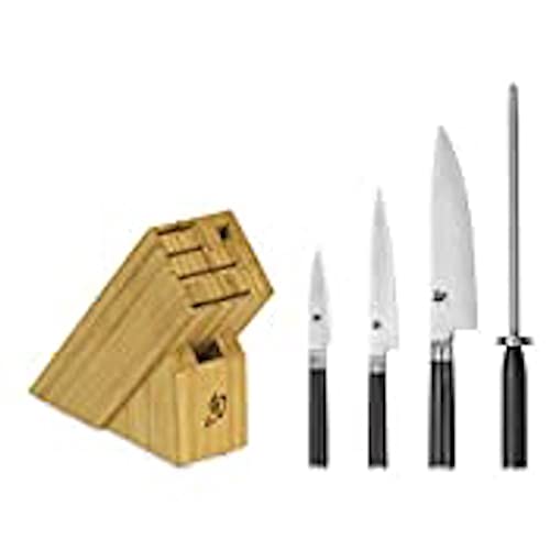 Shun Cutlery Classic 5-Piece Starter Block Set, Kitchen Knife and Block Set, Includes Classic 8β Chef, 6β Utility & 3.5β Paring Knives, Handcrafted Japanese Kitchen Knives