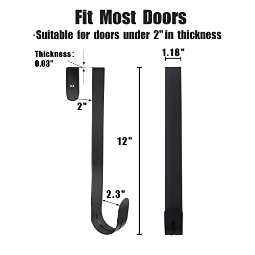 GameXcel 12" Wreath Hanger for Front Door - Large Wreath Metal Hook for Christmas Wreath Over The Door Single Hook, Black