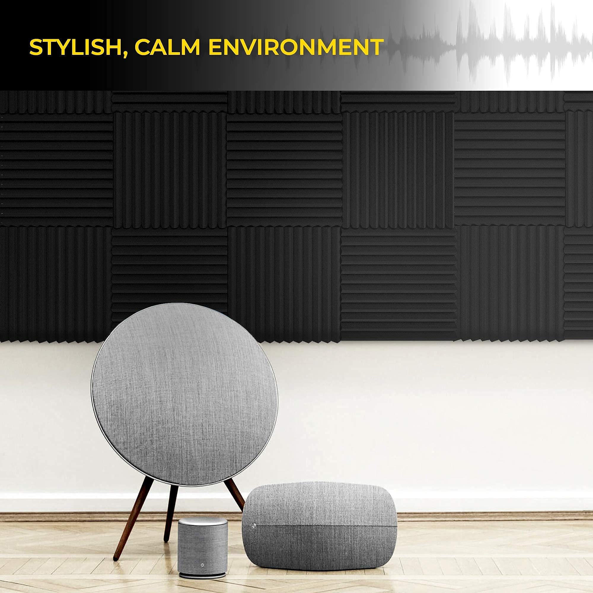 Siless 12 Pack Acoustic Panels 1 X 12 X 12 Inches - Acoustic Foam - Studio Foam Wedges - High Density Panels - Soundproof Wedges - Charcoal