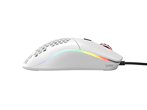 Glorious Gaming Mouse - Model O Minus 58 g Superlight Honeycomb Mouse, RGB Mouse - Matte White Mouse, USB Gaming Mouse