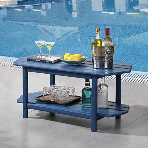 MINPINSER 2 Tier Patio Table-Outdoor Coffee Table Adirondack Deck Table HDPE Pool Side Table, Blue
