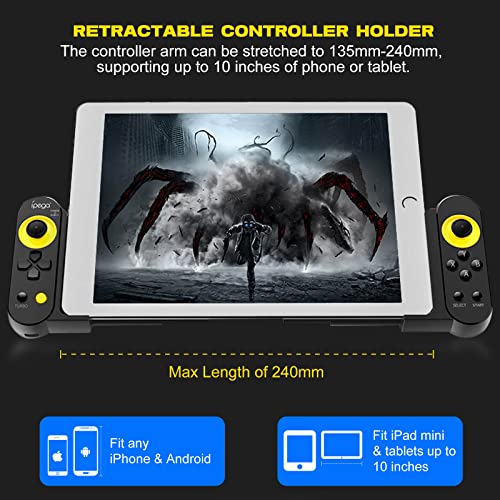 Joso Bluetooth Gaming Controller for iPhone, Android, PC, Direct Play, Stretchable, Gamepad Joystick for iPhone 14 13 12 Pro Max, Galaxy S23 S22 Ultra, iPad mini, Tablet Under 10", Fire HD 10, 8