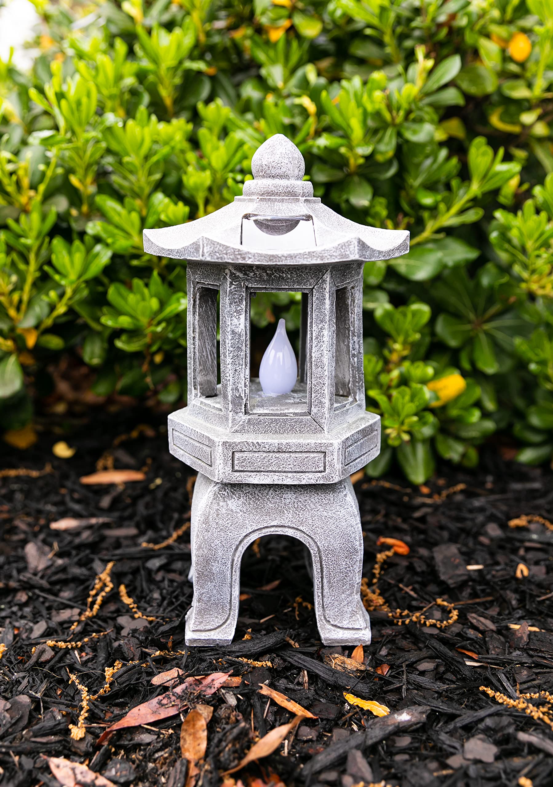 VP Home Pagoda Garden Statue, Solar Powered Statue Japanese Garden Decor, Outdoor Zen Garden Lantern, Flickering LED Garden Light (Peaceful Zen Pagoda)