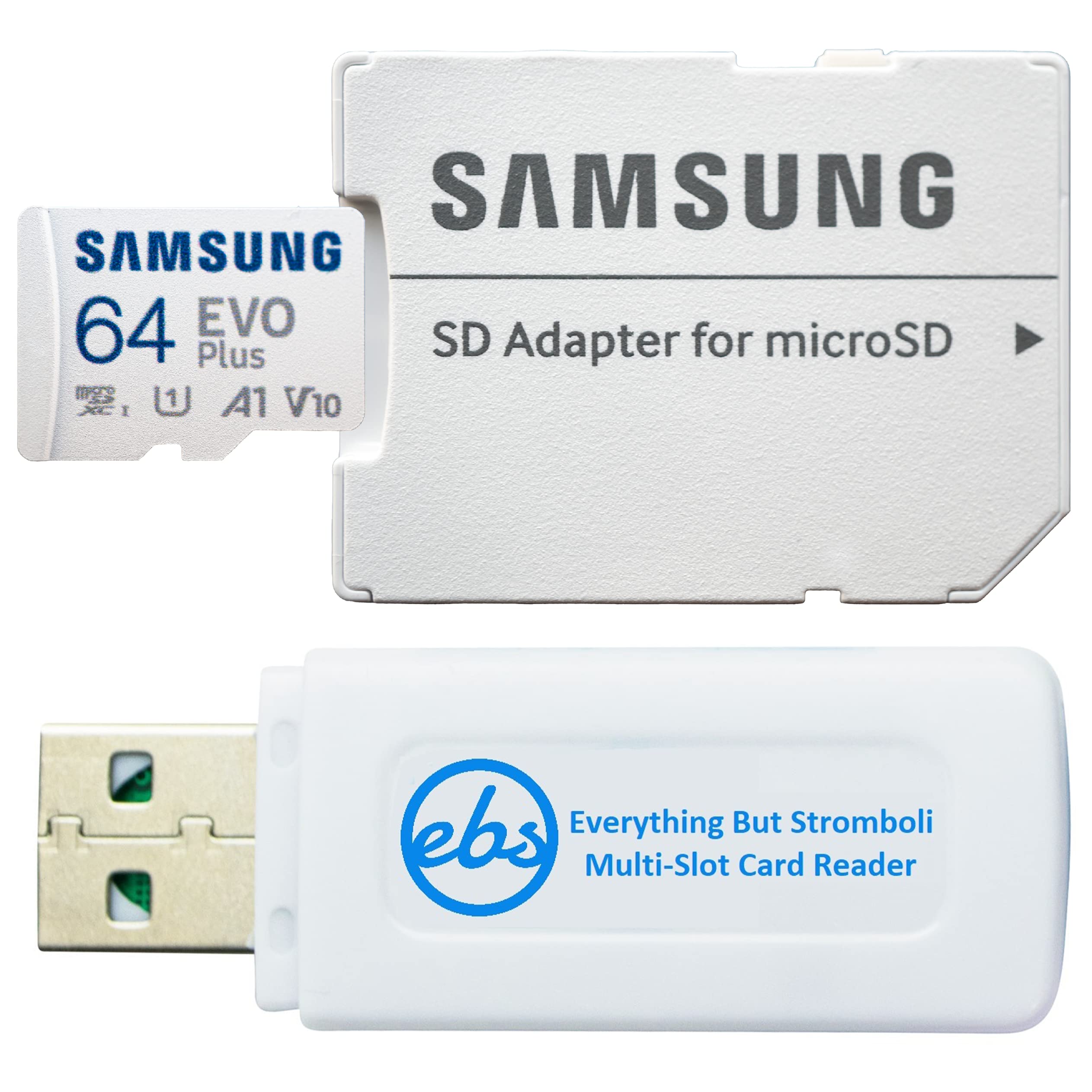 Samsung 64GB Micro SDXC Class 10 UHS-I EVO Plus Memory Card Works with Nintendo Switch, Switch Lite, Switch OLED Gaming Console (MB-MC64KA) Bundle with 1 Everything But Stromboli Micro SD Card Reader