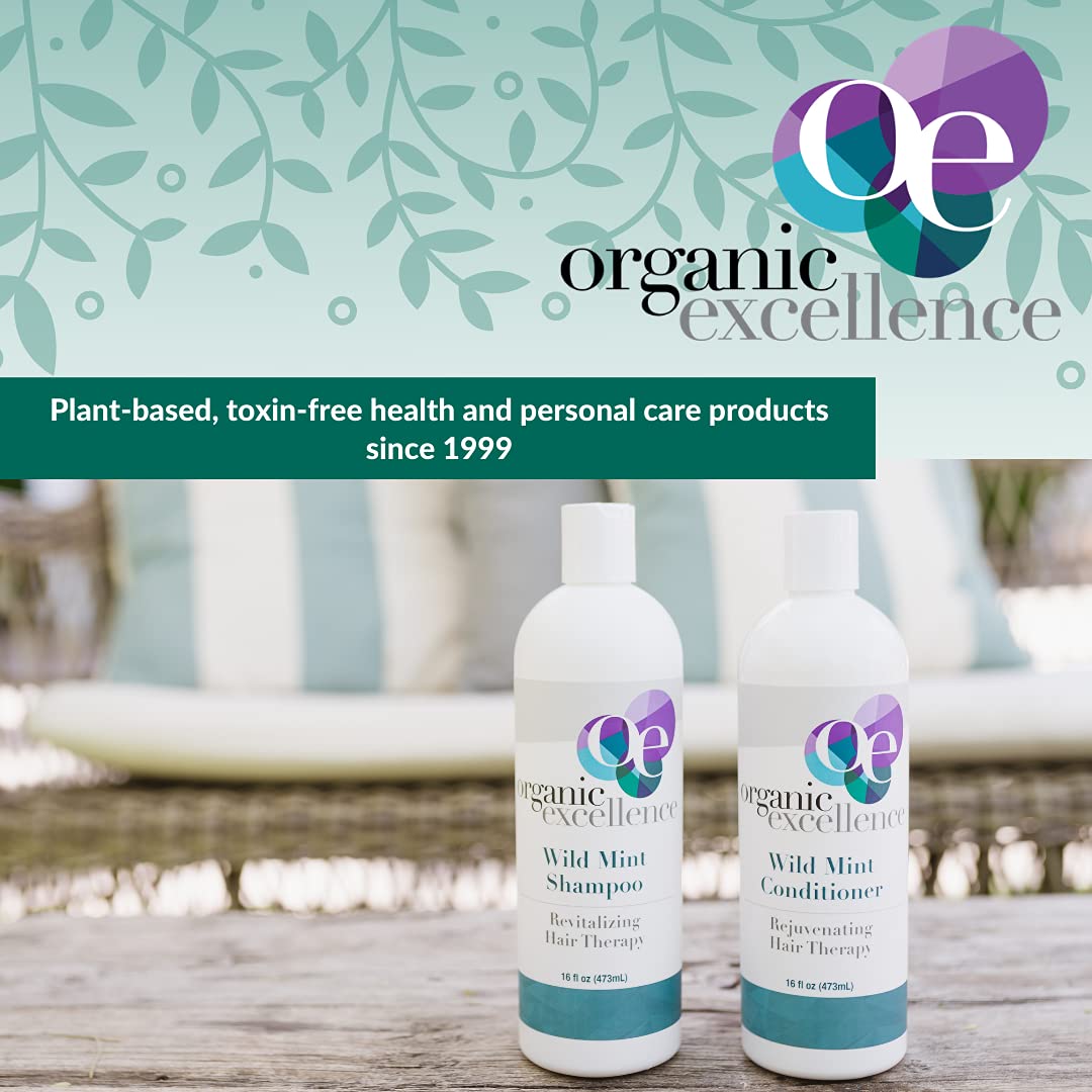 Organic Excellence Natural Organic Shampoo, Wild Mint & Rosemary, Chemical Free, Plant-Based, Toxin-Free, Cruelty-Free, Certified Herbs & Oils For Healthy Full-Bodied Hair 16 fl. oz