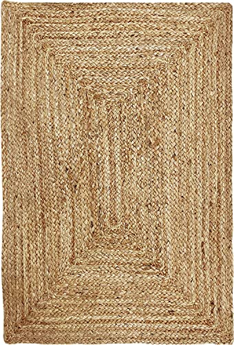 JOVIAL INTERNATIONAL Hand Woven Jute Braided Rug, 2'x3' - Natural, Reversible Farmhouse Accent Rugs for Living Room, Kitchen, Bedroom - 24x36 Inches (Rectangle 2'x3')