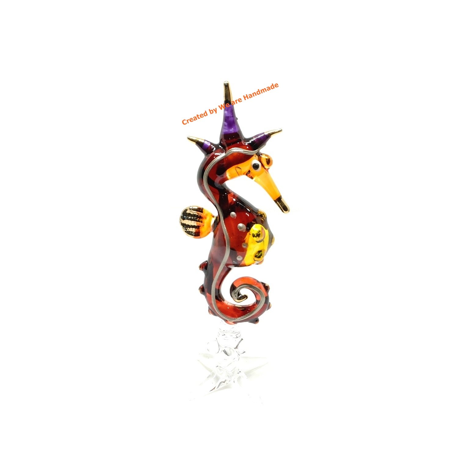 Handmade Mini 3" Blown Glass Seahorse Figurine Figure Art, Miniature Dollhouse, Gift Ideas, Collectible Ocean Animals, Tiny Ornament, Cool Stuff Decor (Brown and Orange No.2)