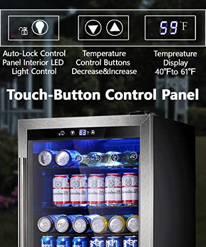 Joy Pebble Mini Fridge Beverage Cooler - 128 Can mini fridge with glass door for Soda Beer or Wine -Drink Dispenser Small Refrigerator with Adjustable Thermostat for Office Home (4.4 cu.ft)