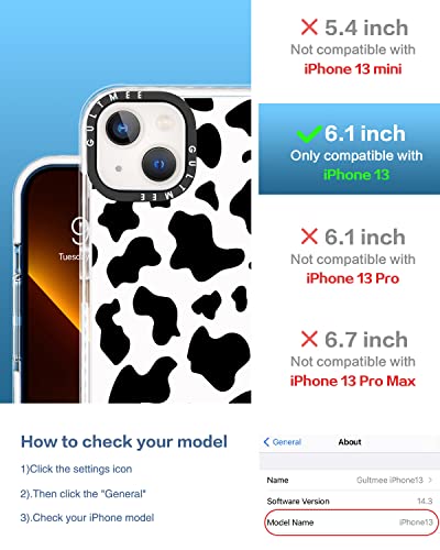 GULTMEE [3 in 1 Designed for iPhone 13 Case Cow Print with Built-in Bumper Shockproof Protective Phone Case Cover for iPhone 13 Cases 6.1" Tempered Glass Screen Protector + Camera Lens Protector