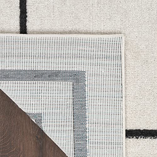 Nourison Essentials Indoor/Outdoor Ivory/Black 5' x 7' AreaRug, EasyCleaning, Non Shedding, Bed Room, Living Room, Dining Room, Backyard, Deck, Patio (5x7)