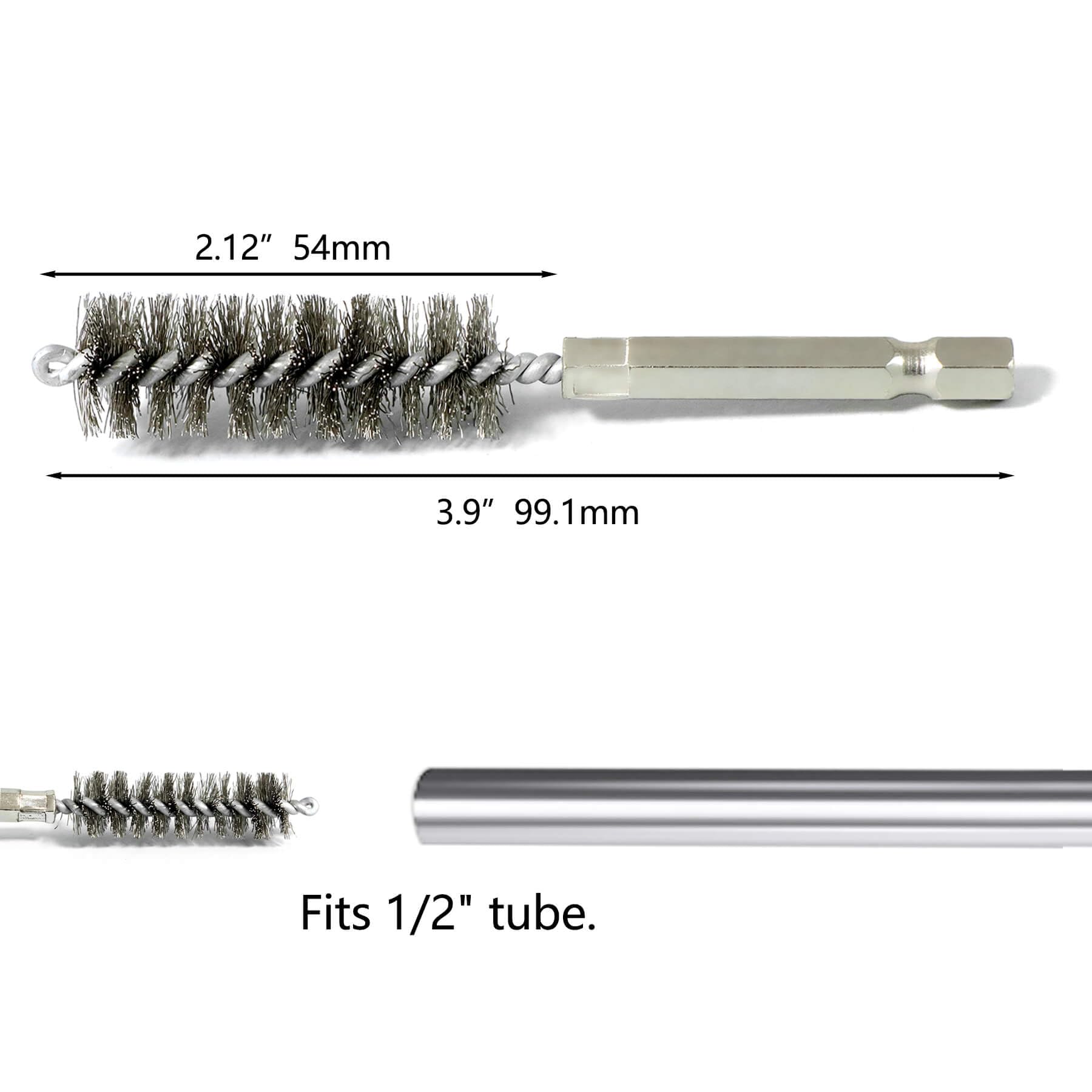 Evecad 6PCS 1/2" Pipe Cleaning Brush, Stainless Steel Wire Bore Brush for Power Drill, Cleaning Wire Brush with 1/4" Hex Shank