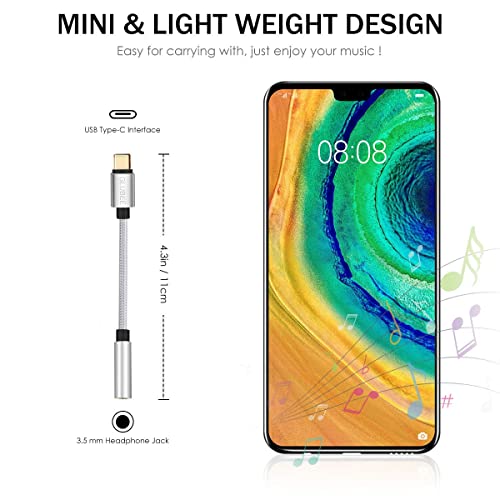 GLUBEE USB C to 3.5mm Audio Adapter 96 KHz Hi-Res Type C to 3.5mm DAC of Type C to Aux Compatible with Galaxy X6/F13/S20 FE Pixel 6/5 Pad Pro/MacBook and More USB-C Devices (3 Pcs, Silver)