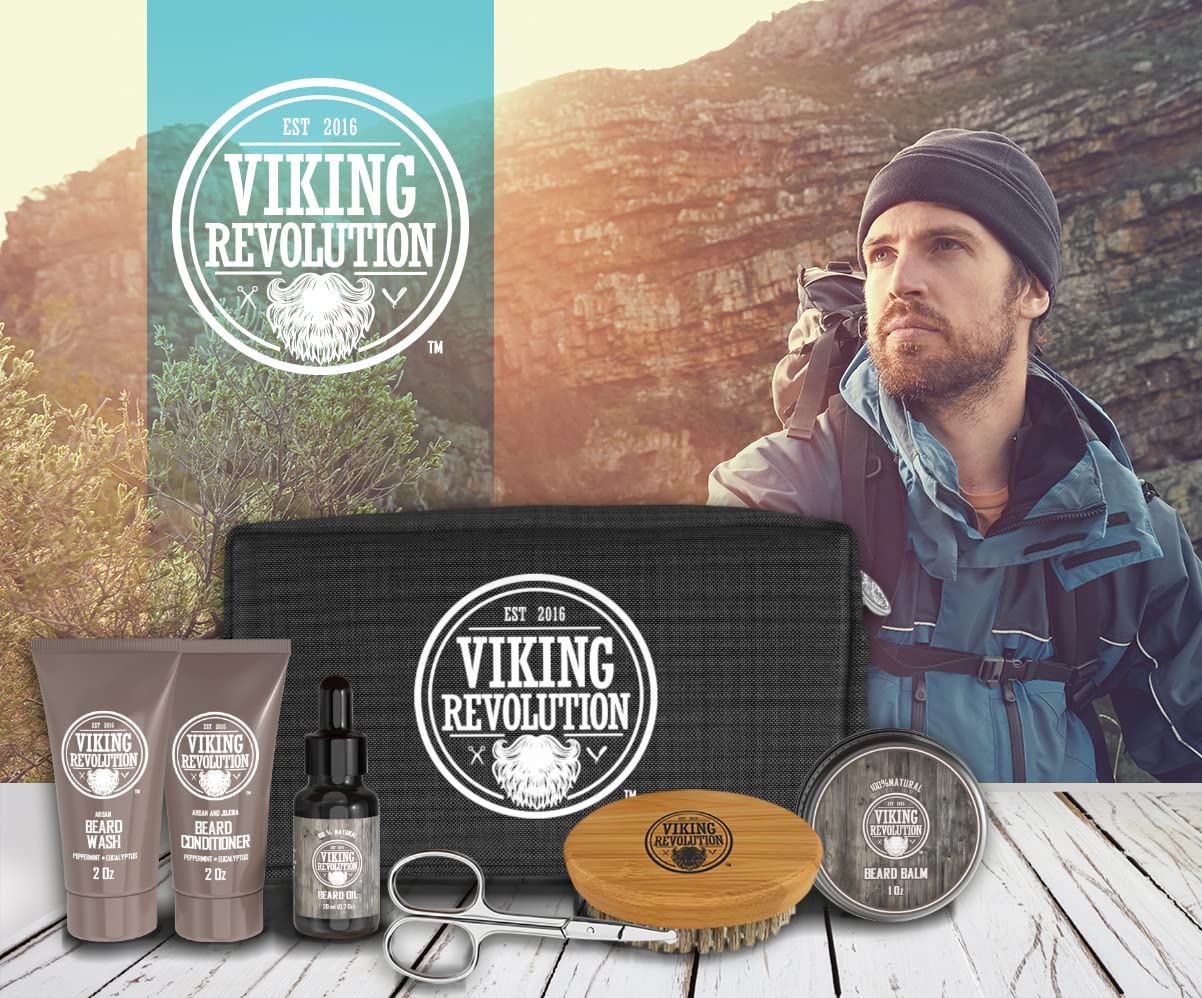Beard Care Kit for Men Gift - Beard Grooming Kit Contains Travel Size Beard Oil, Beard Balm, Beard Shampoo & Conditioner, Beard Brush and Grooming Scissors - Includes Travel Case (Original)