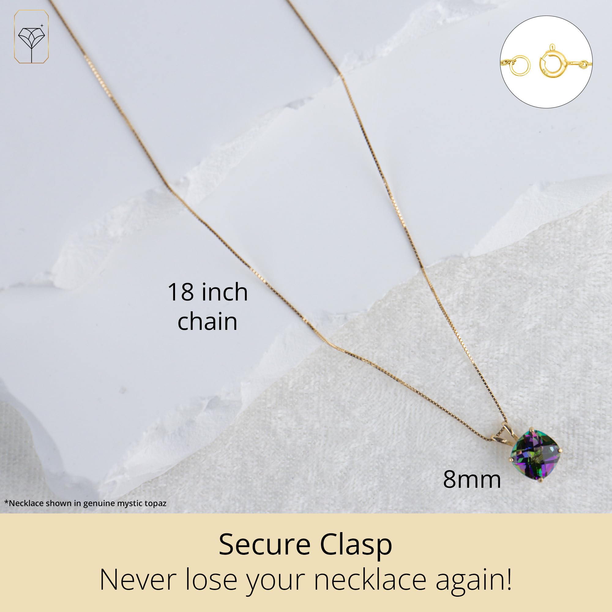 MAX + STONE 14k Yellow Gold 8mm Cushion Cut July Birthstone Created Ruby Solitaire Pendant Necklace for Women with 18 inch Box Chain