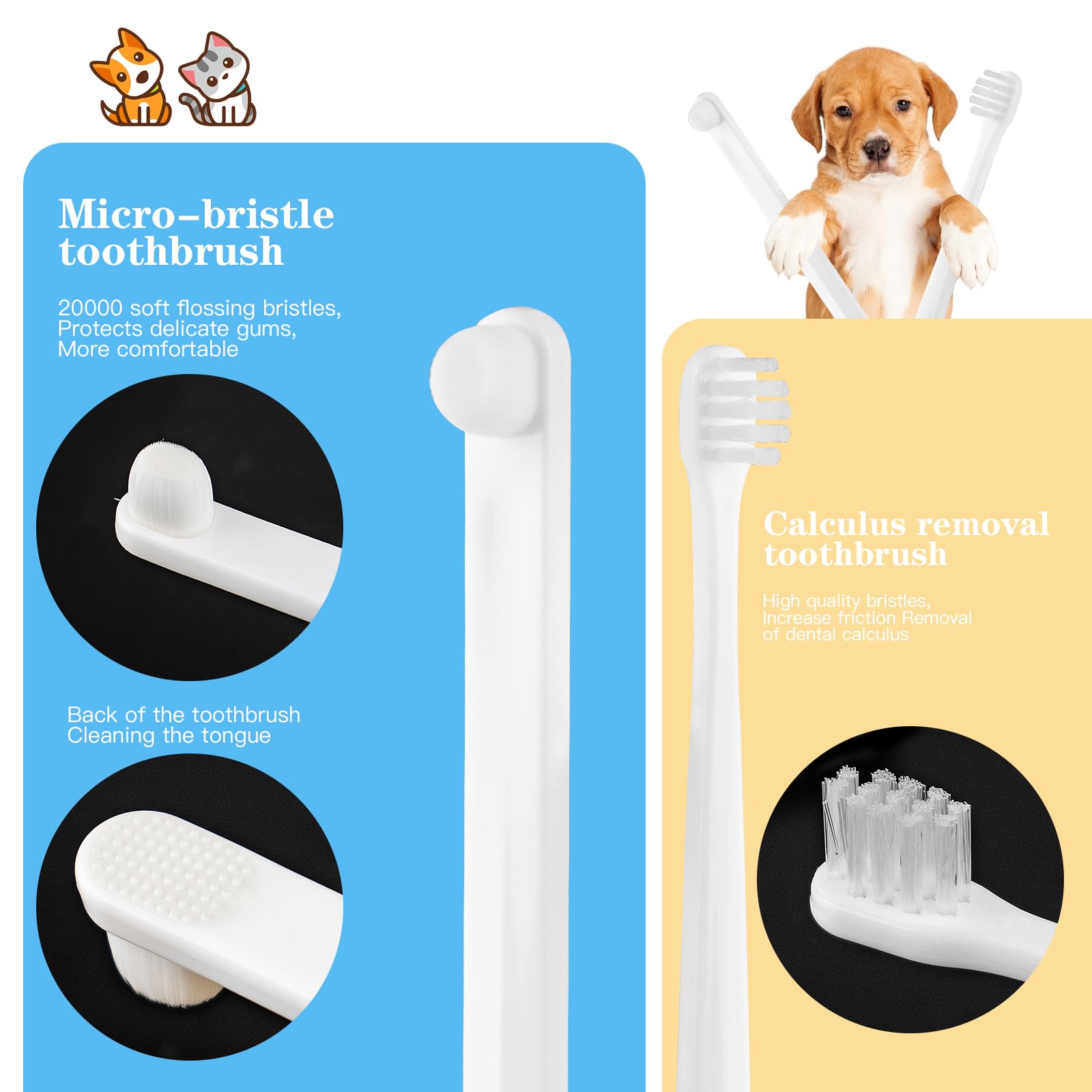 Dog Toothbrush Brushing Kit, Cat Tooth brushing Kit, Suitable for All Cats and Dogs Dental Care. White, Soft Bristles, Pet Toothbrush Kit Meets All Cleaning Needs, Multi-Functional Dental Cleaning