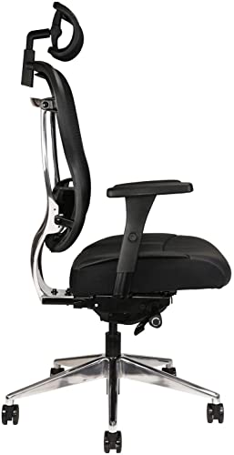 Oak Hollow Furniture Aloria Series Office Chair Ergonomic Executive Computer Chair Genuine Leather Seat Cushion, Mesh Back Adjustable Lumbar Support Swivel Tilt High-Back (Black, Tall, Headrest)