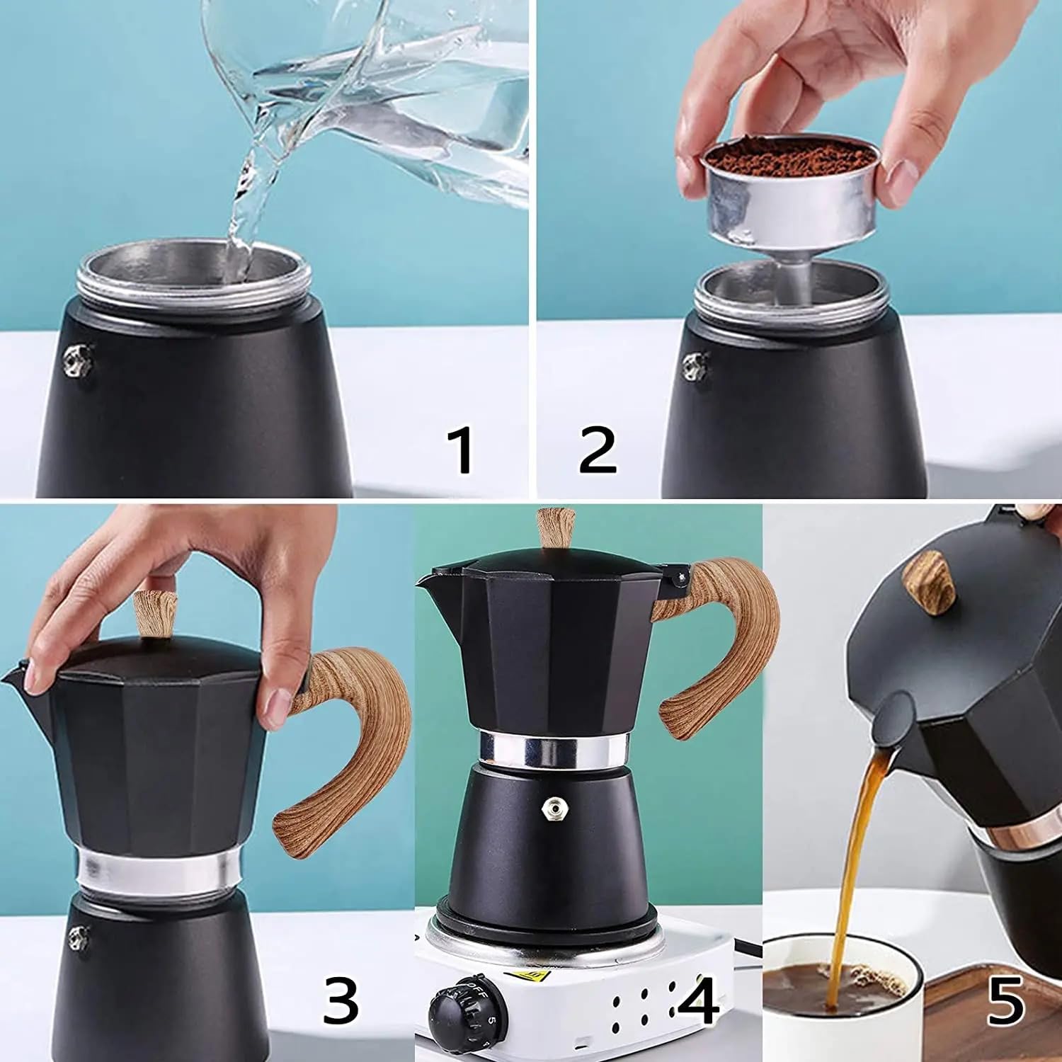 Cafecito Espresso Coffee Moka Pot | 6 Espresso Cup Moka Pot - 10 oz Manual Cuban Coffee Percolator | Italian Espresso Greca Coffee Maker | Stovetop Espresso Maker | Cafetera Cubana